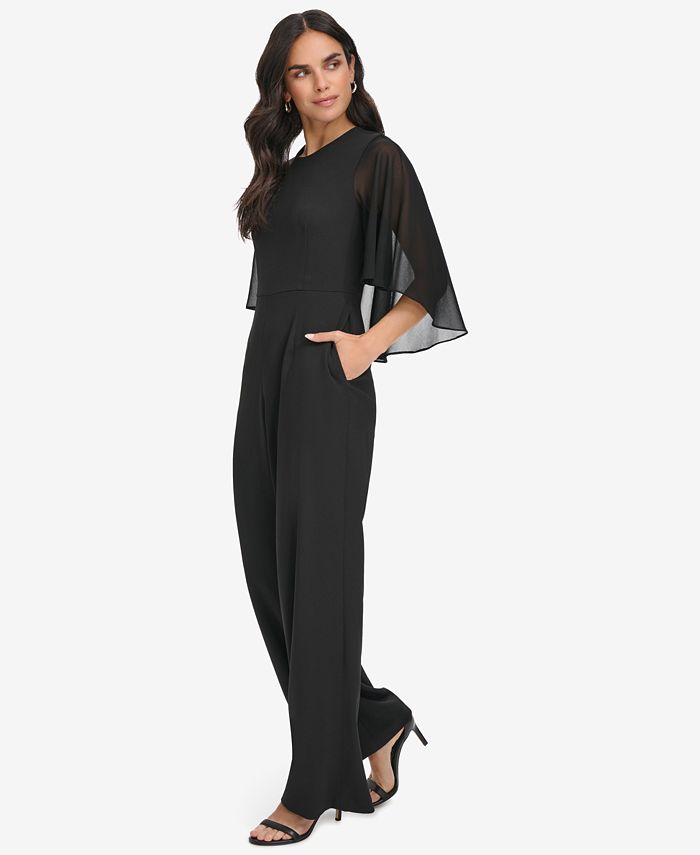 Calvin Klein Women's Chiffon-Cape-Sleeve Scuba-Crepe Jumpsuit - Macy's