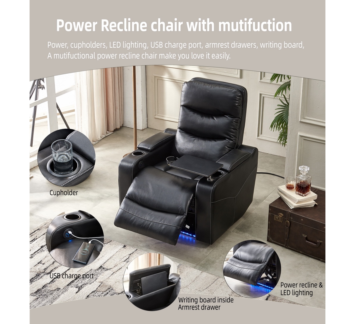 Click here for Streamdale Power Reclining Chair Black Color - Bla... prices