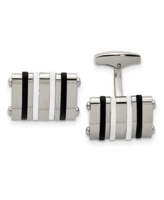 Chisel Stainless Steel Black & White Rubber Bands Rectangle Cufflinks ...