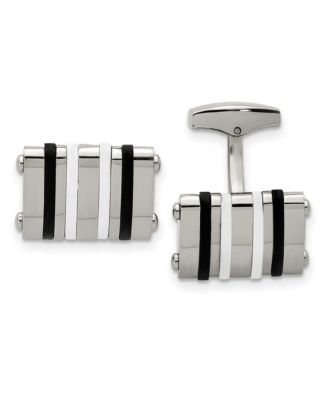 Chisel Stainless Steel Black & White Rubber Bands Rectangle Cufflinks ...