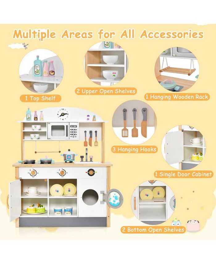 Slickblue Wooden Pretend Kids Play Kitchen Set with Cooking Accessories ...