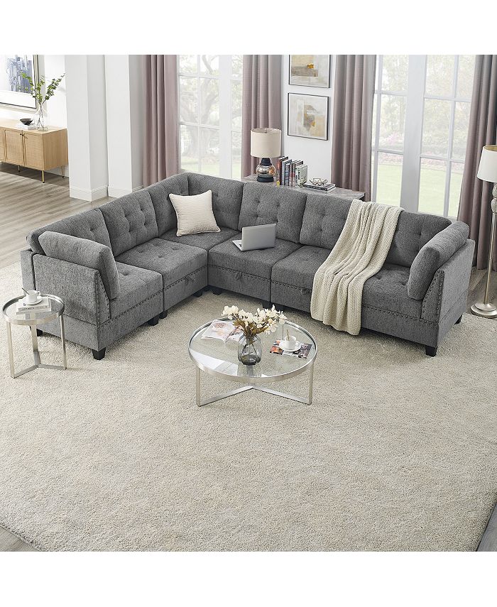 Simplie Fun Modular L-Shaped Sofa Set, Grey Chenille - Macy's