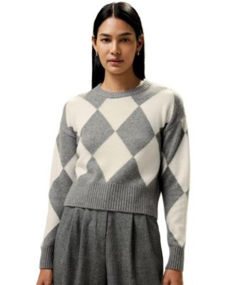 LILYSILK Women's Round Neck Diamond Pattern Cashmere Sweater - Macy's