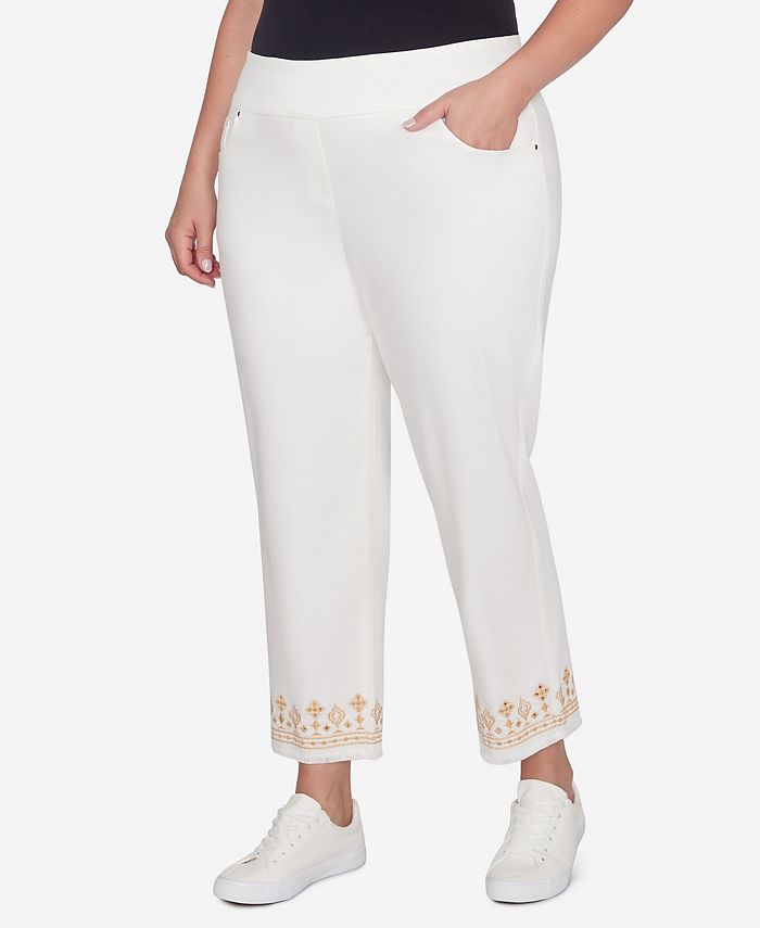 Ruby Rd. Plus Size Denim Embroidered Ankle Pants - Macy's