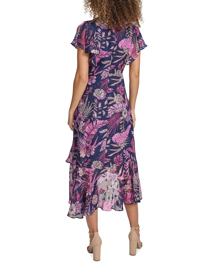 kensie Women's Printed Flutter-Sleeve Midi Dress - Macy's