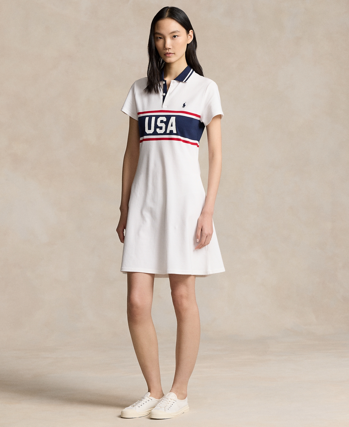 Polo Ralph Lauren Women's Team Usa Graphic Polo Dress In White | ModeSens