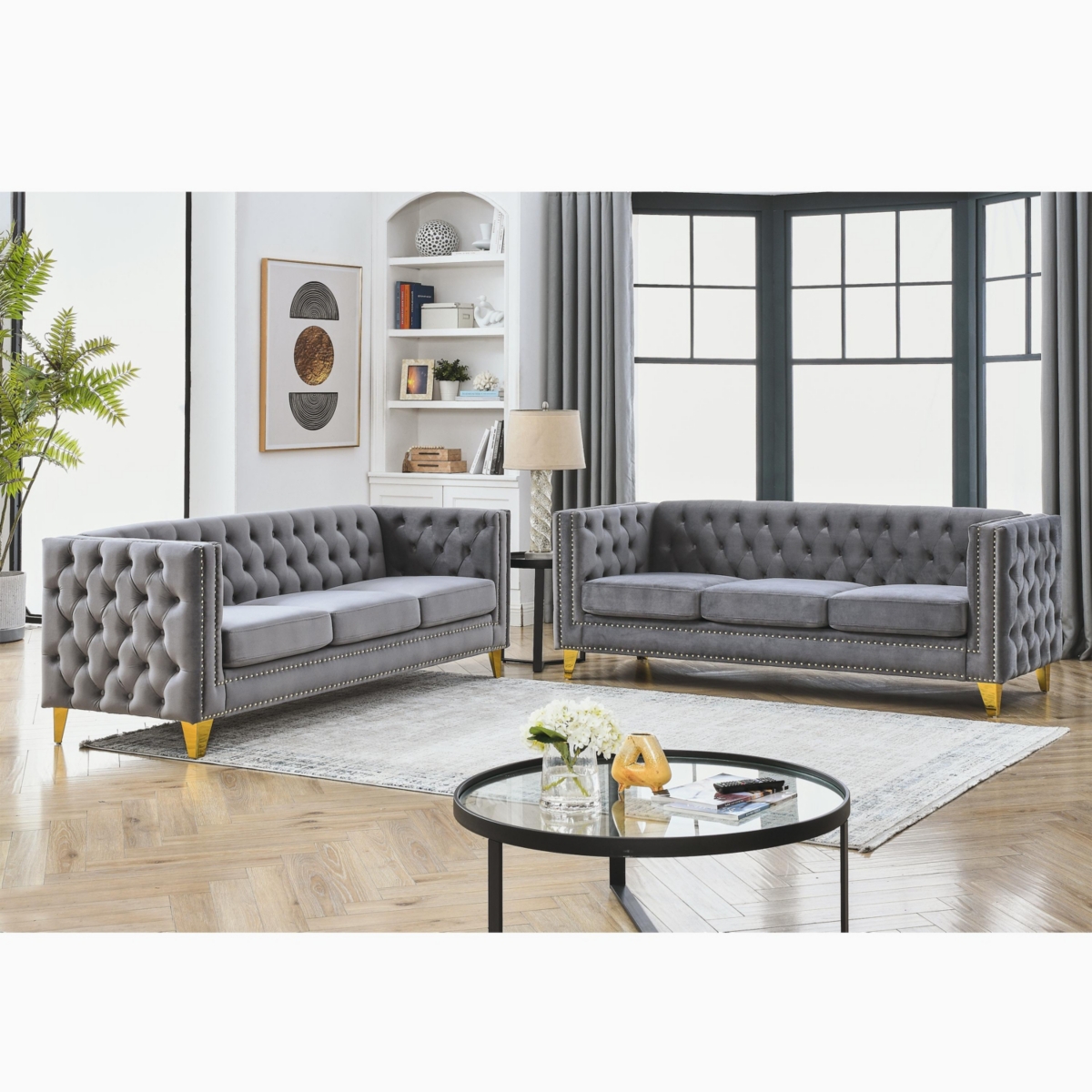 Click here for Streamdale Modern Grey Velvet Sofa Set with Metal... prices