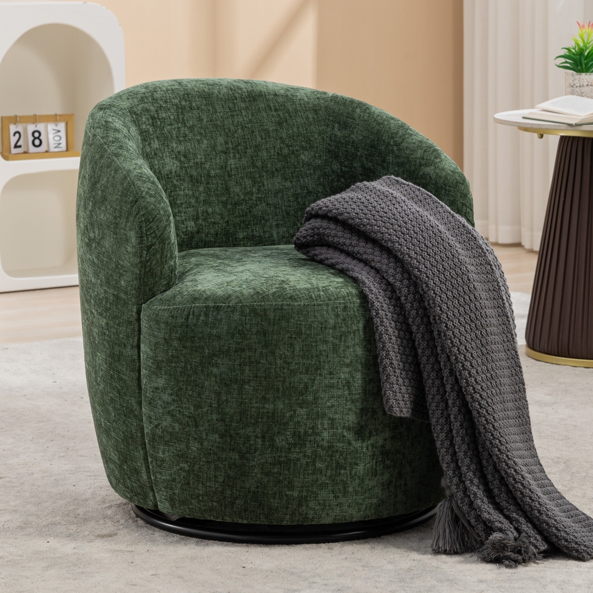 Click here for Streamdale Green Chenille Swivel Accent Barrel Cha... prices