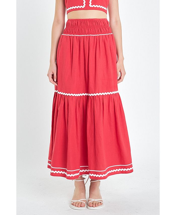 English Factory Women's Linen Maxi Skirt w/ Ric Rac Trim - Macy's