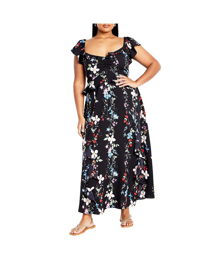 CITY CHIC Plus Size Frill Fee Print Maxi Dress - Macy's