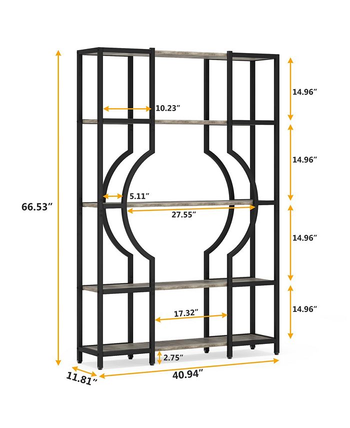 Tribesigns 5-Tier Bookshelf and Bookcase, Vintage Tall Bookcase with 12 ...
