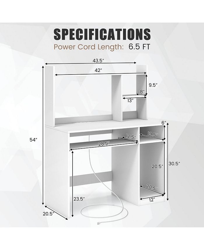 Gymax Computer Desk w/ Built-in Charge Station Wooden Writing Desk w ...