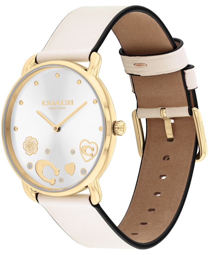 COACH Women's Elliot Chalk Leather Strap Watch 36mm - Macy's