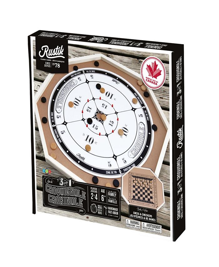 Family Games America Rustik 3-In-1 Deluxe Crokinole, Checkers Chess ...