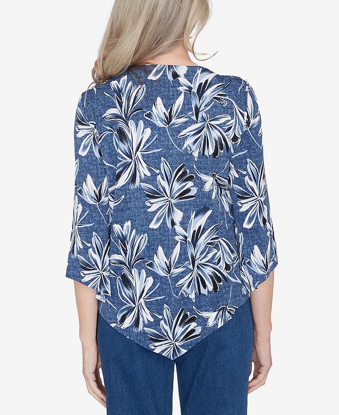 Alfred Dunner Classic Elegant Flower Top with Necklace - Macy's