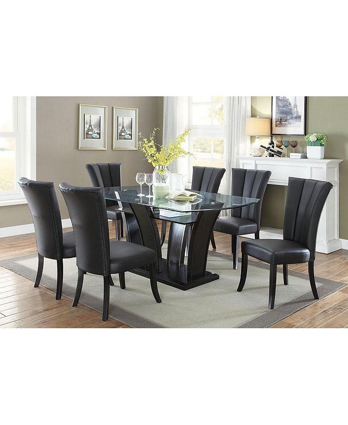 Simplie Fun Black Faux Leather Upholstered Lines Back Set Of 2 Piece ...