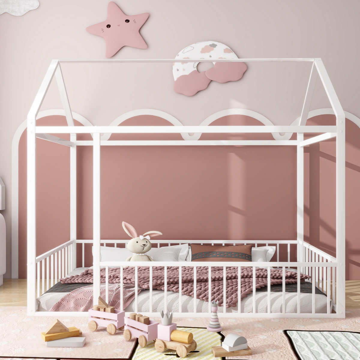 Click here for Streamdale Twin Metal Bed with Fence - White prices