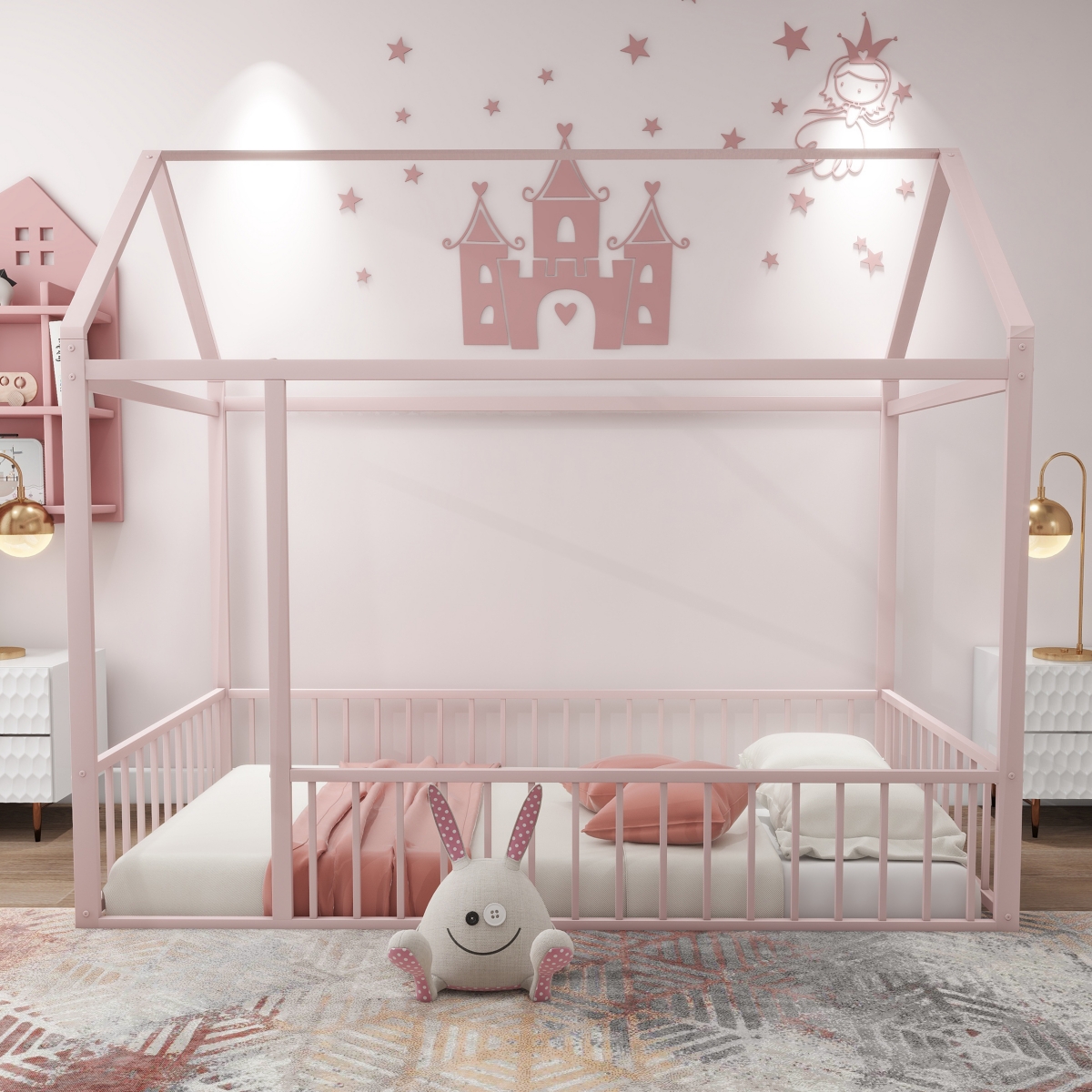 Click here for Streamdale Twin Metal Bed with Fence - Pink prices