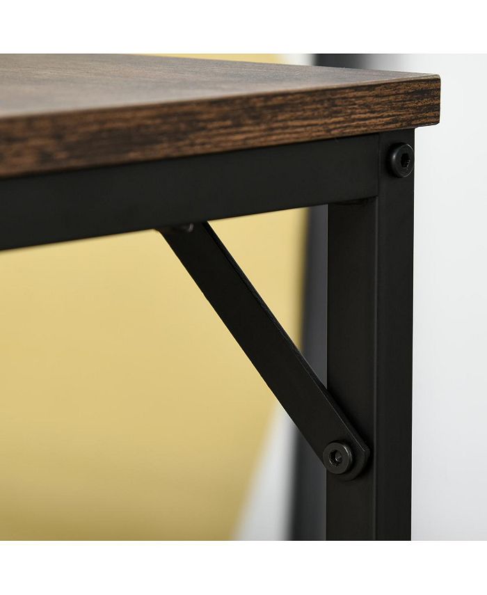 Simplie Fun 5-Piece Industrial Dining Set, Space-Saving, Black/Brown ...