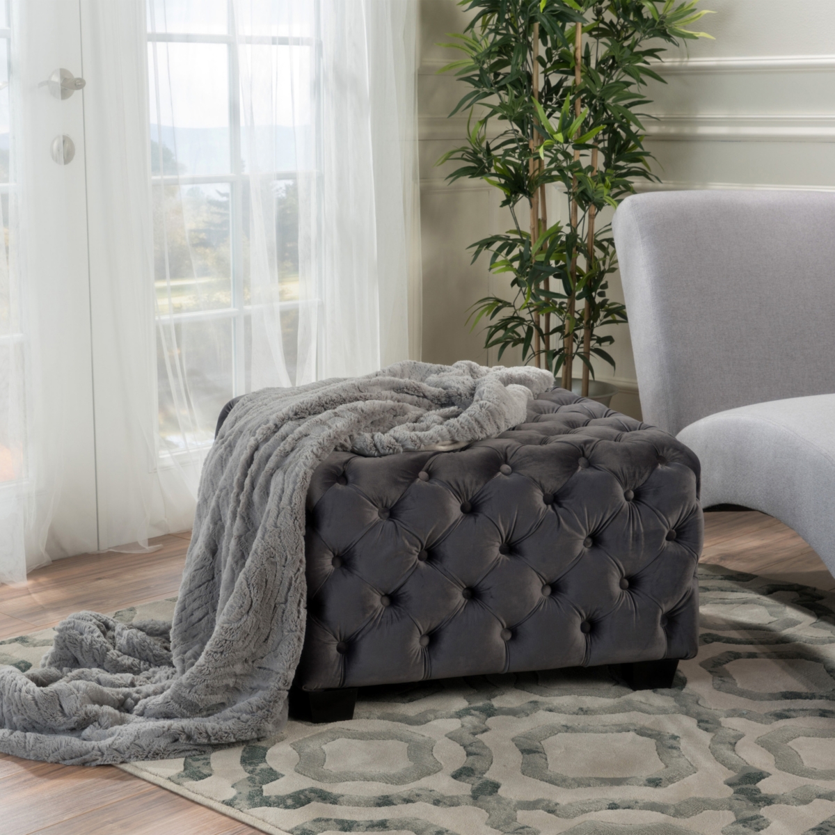 Click here for Modern Velvet Glam Ottoman with Diamond Stitching... prices