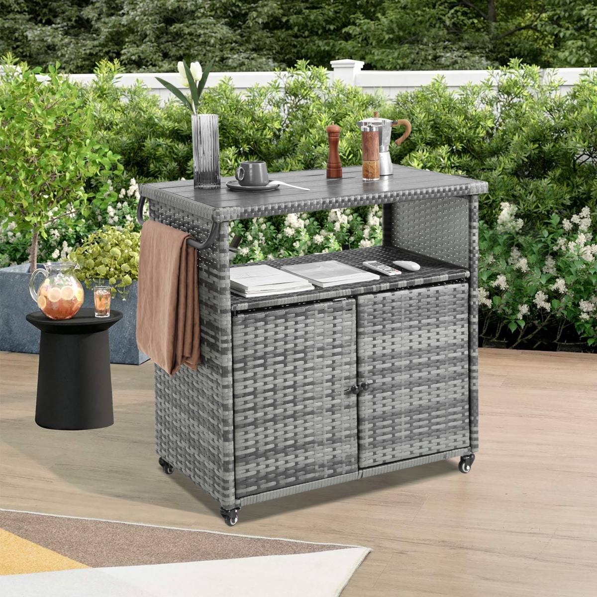 Click here for Streamdale Versatile Outdoor Wicker Bar Cart with... prices