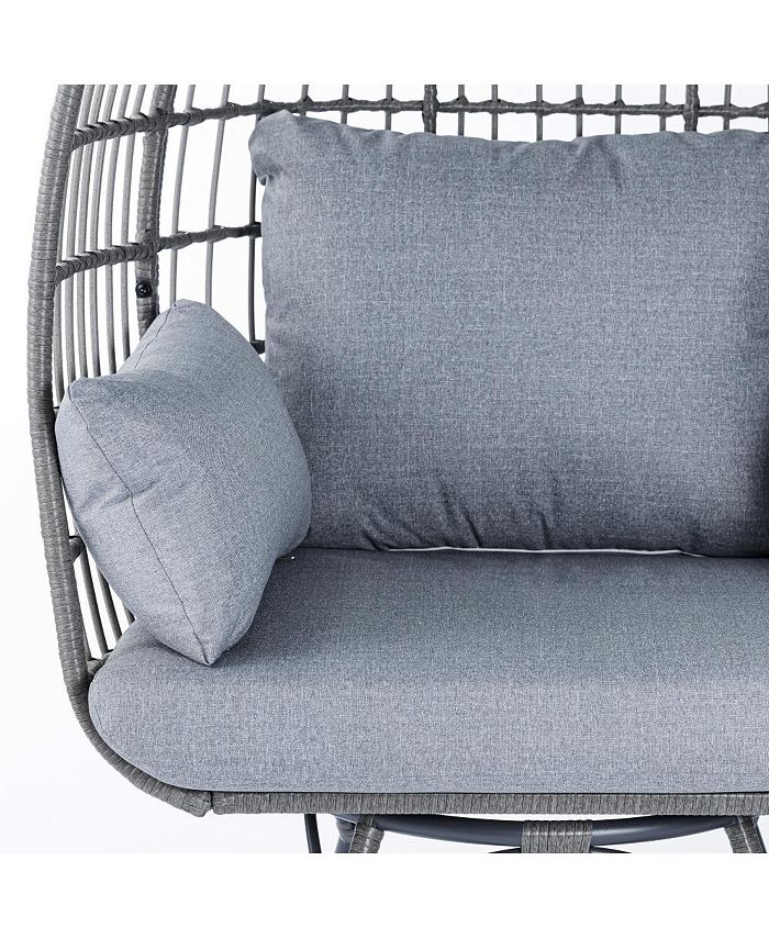 MERRICK LANE Tavros Oversized Wicker Rattan Swivel Lounge Egg Chair For Indoor/Outdoor Patio ...