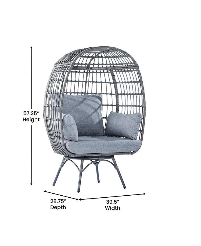 MERRICK LANE Tavros Oversized Wicker Rattan Swivel Lounge Egg Chair For Indoor/Outdoor Patio ...