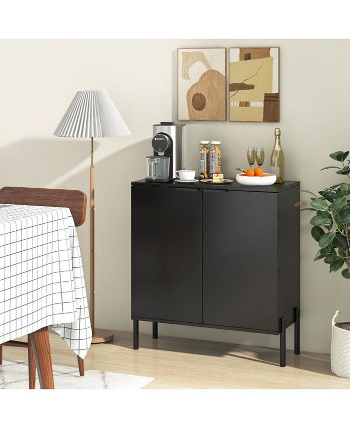 Slickblue 2-Door Buffet Cabinet Sideboard with Shelf and Metal Legs-Black - Macy's