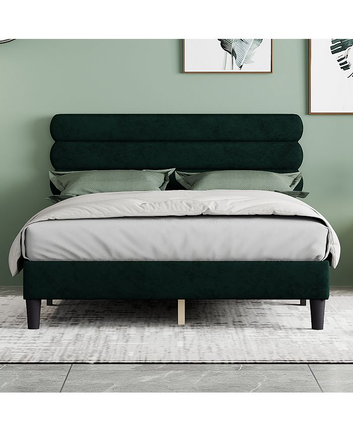 Simplie Fun Sturdy Queen Bed Frame with Headboard, Green - Macy's