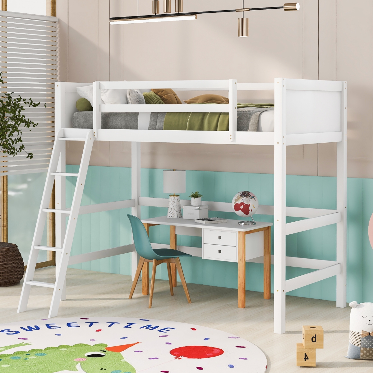 Click here for Streamdale Solid Wood Twin Size Loft Bed With Ladd... prices
