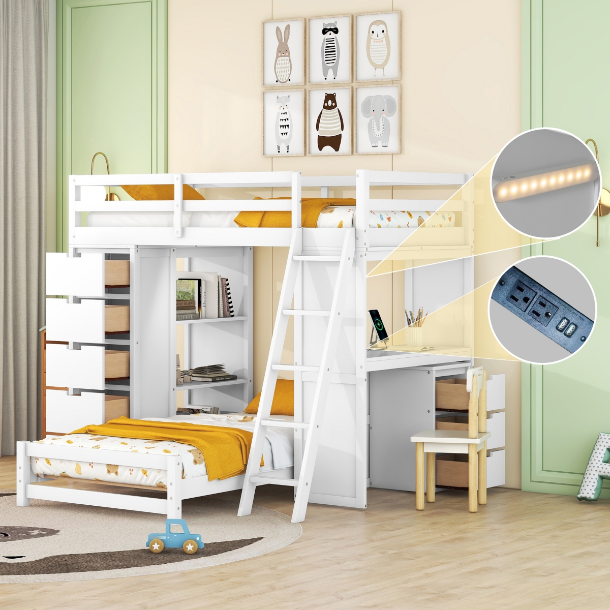 Click here for Streamdale Twin Over Twin Bunk Bed With Led Light... prices