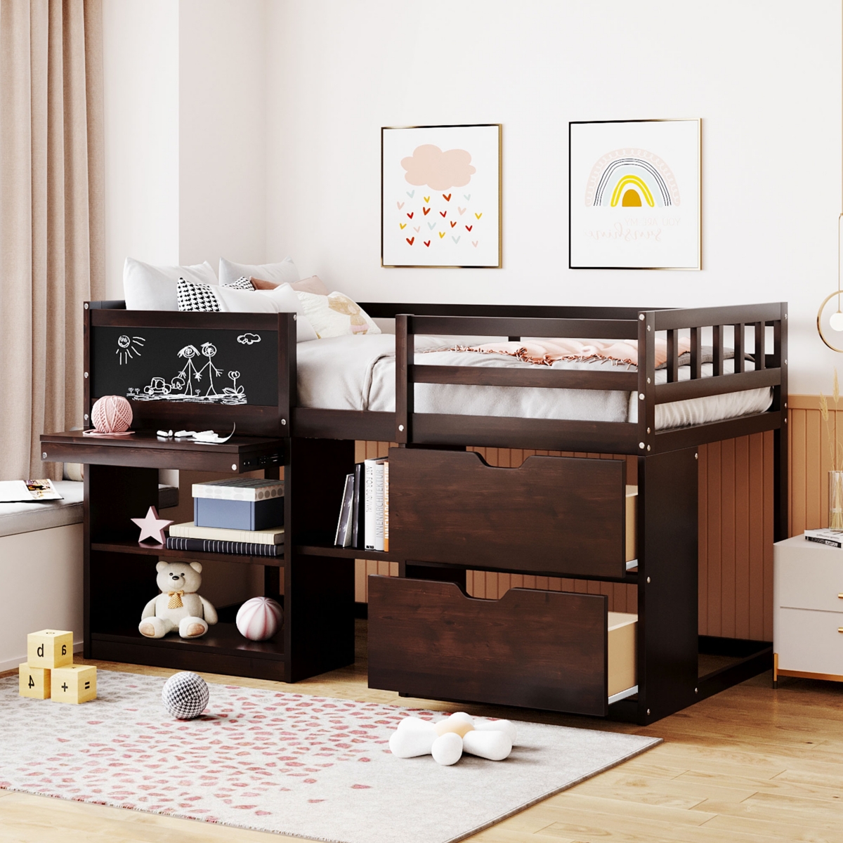 Click here for Streamdale Twin Size Low Loft Bed With Rolling Des... prices