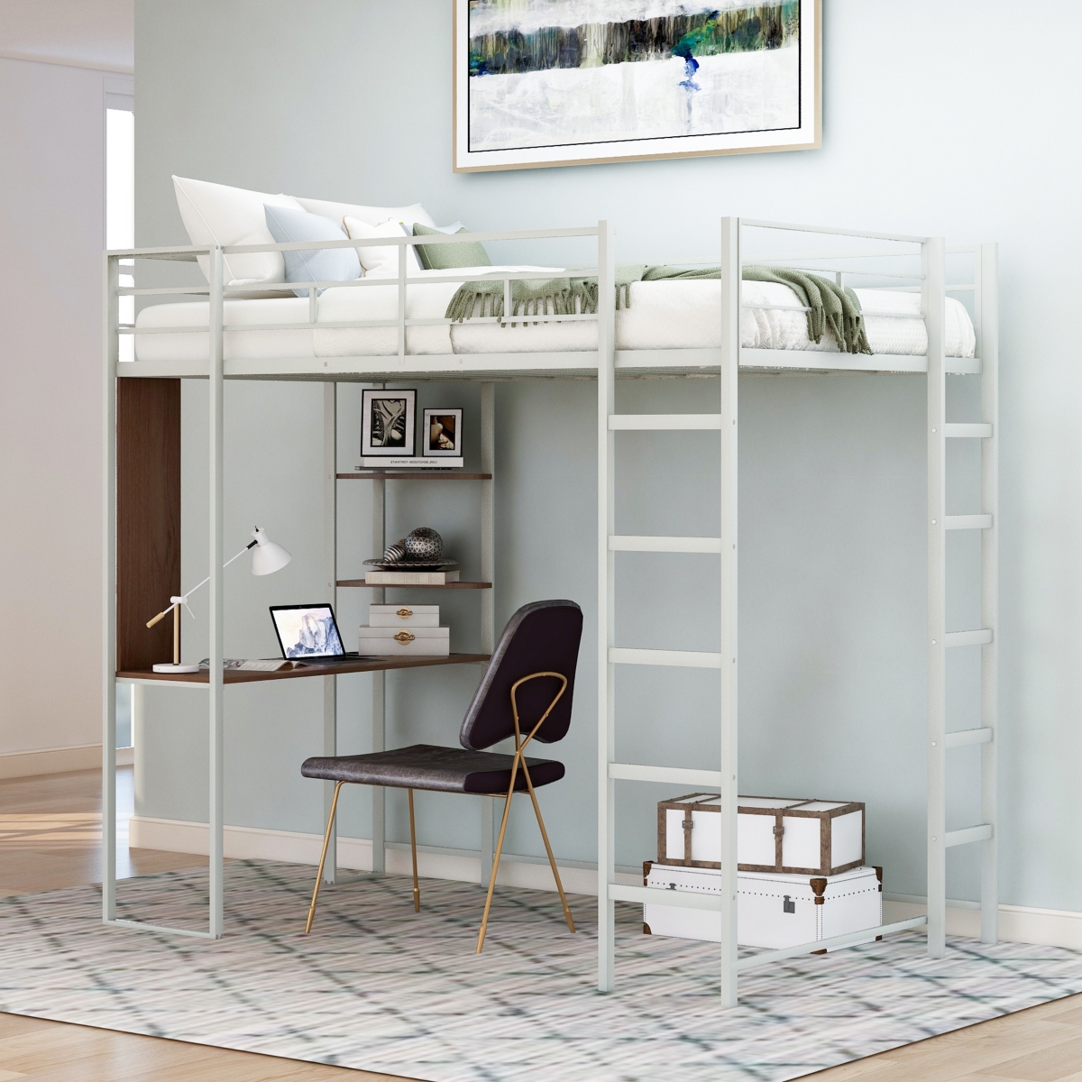 Click here for Streamdale Twin Metal Loft Bed With 2 Shelves And... prices