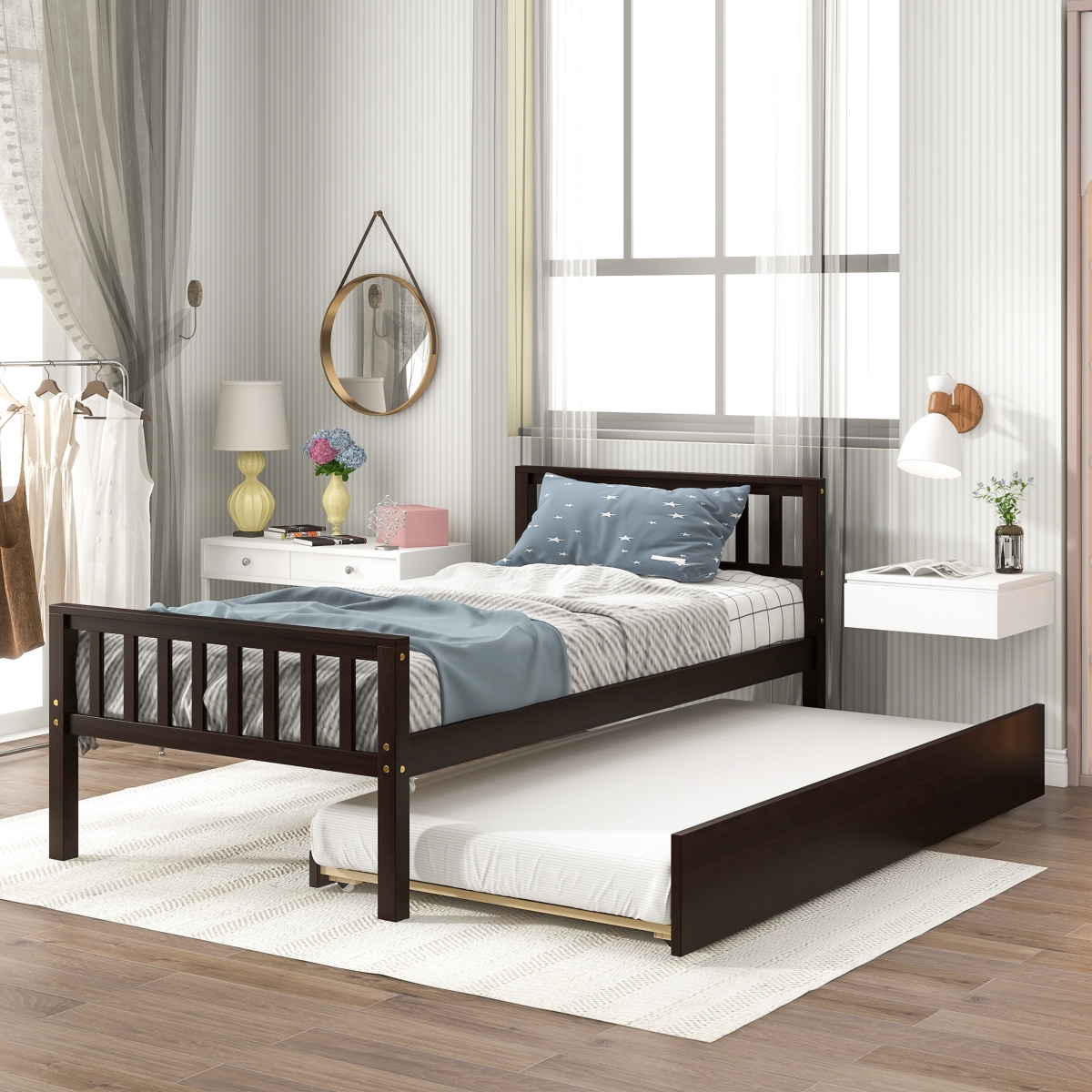 Click here for Streamdale Espresso Twin Bed with Trundle and Head... prices