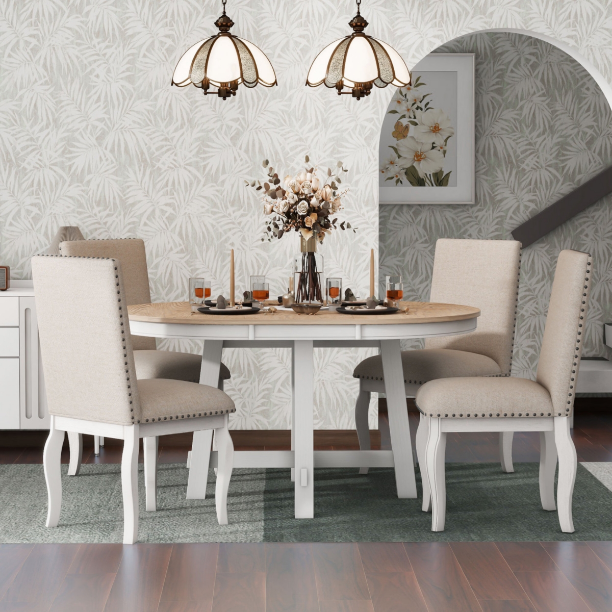 Click here for Simplie Fun Farmhouse Dining Set - Round Table + 4... prices