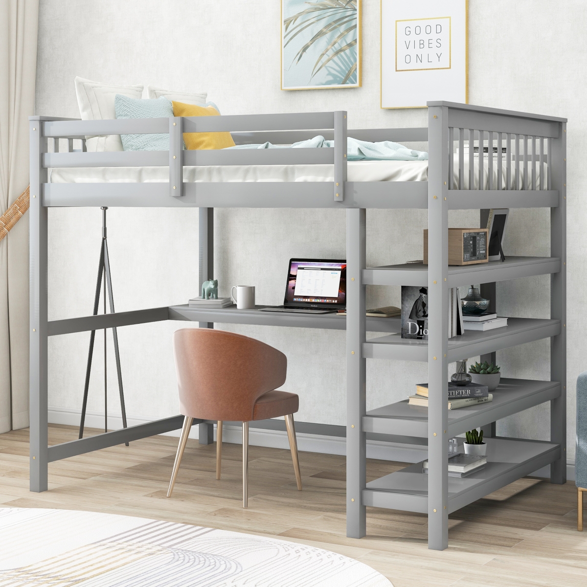 Click here for Streamdale Full Size Loft Bed With Storage Shelves... prices