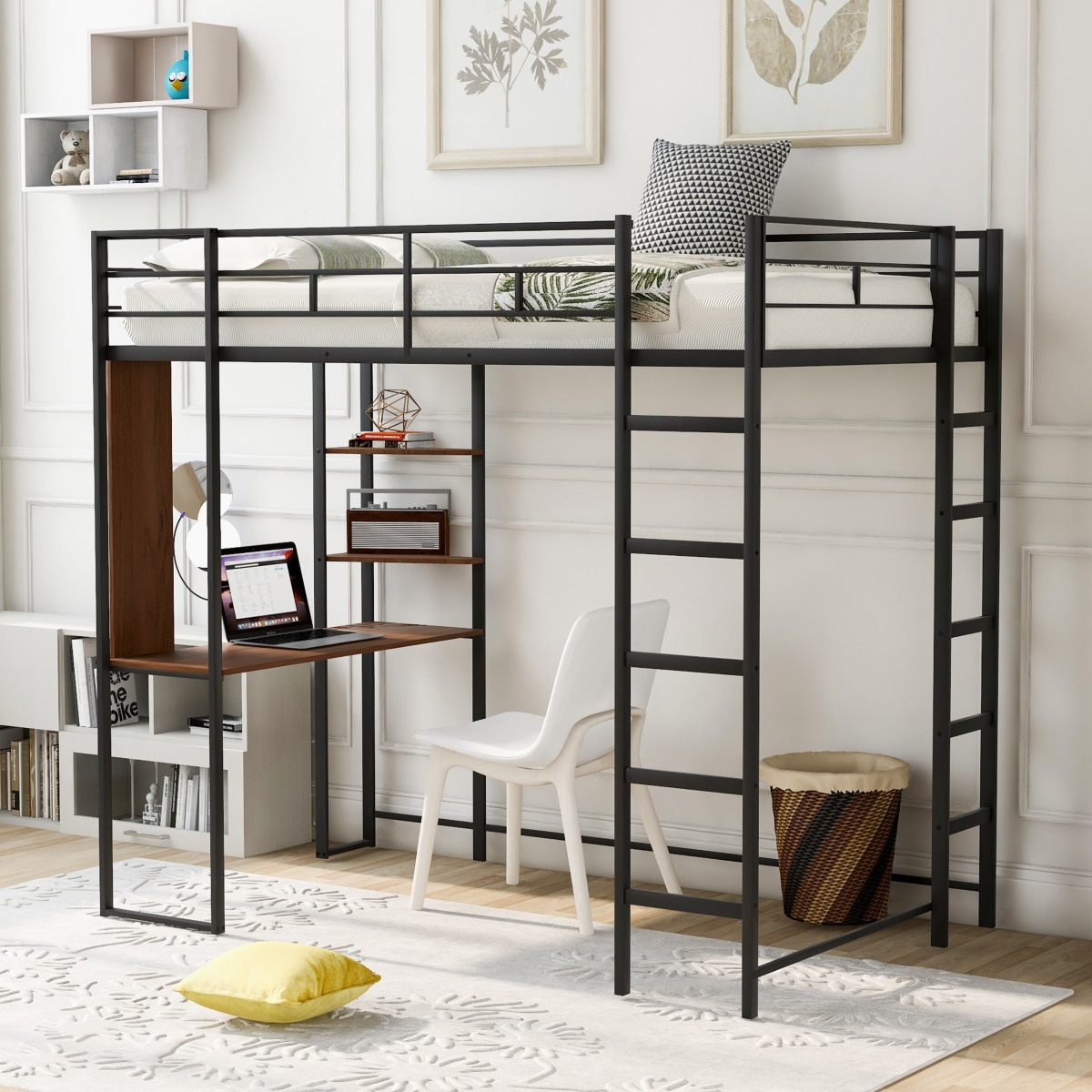 Click here for Streamdale Twin Metal Loft Bed With 2 Shelves And... prices