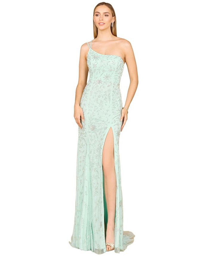 Lara Women's One Shoulder Beaded Gown with Slit - Macy's
