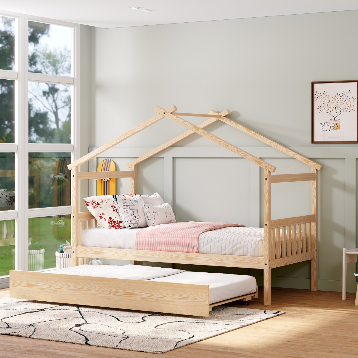 Click here for Streamdale Twin Size Wooden House Bed With Twin Si... prices