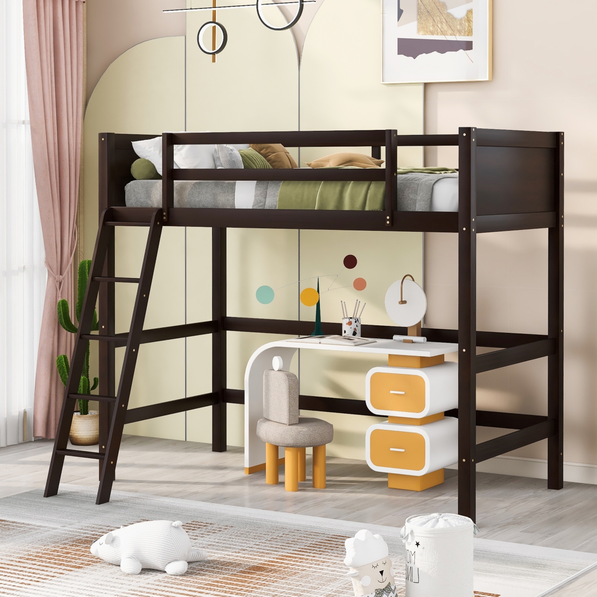 Click here for Streamdale Solid Wood Twin Size Loft Bed With Ladd... prices