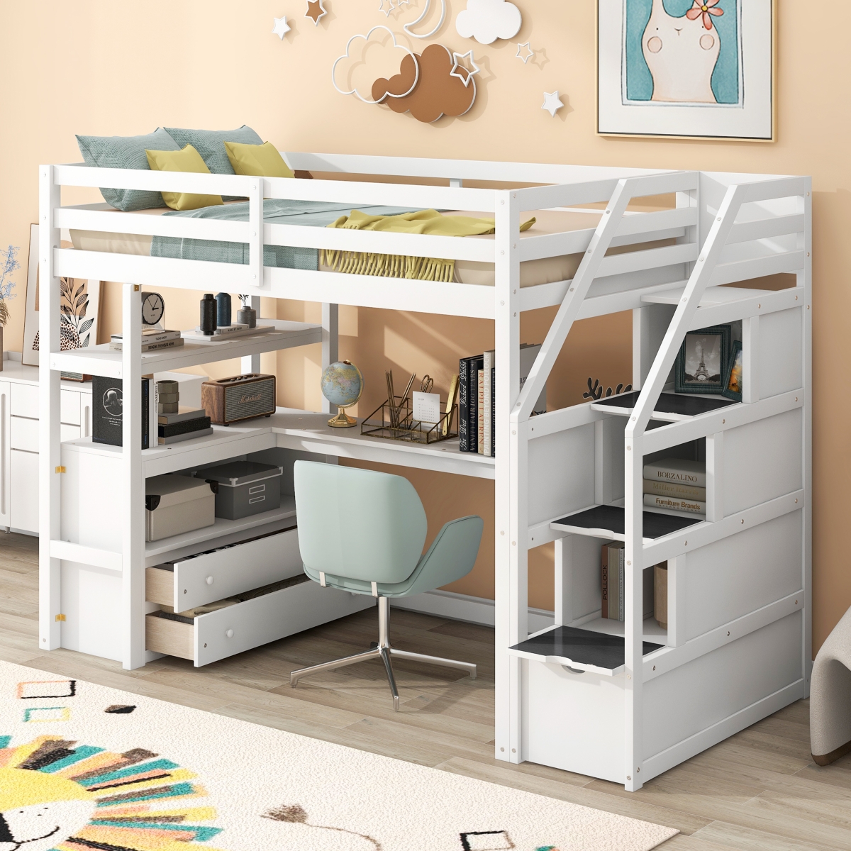 Click here for Streamdale Loft Bed with Desk  Drawers  Shelves &... prices