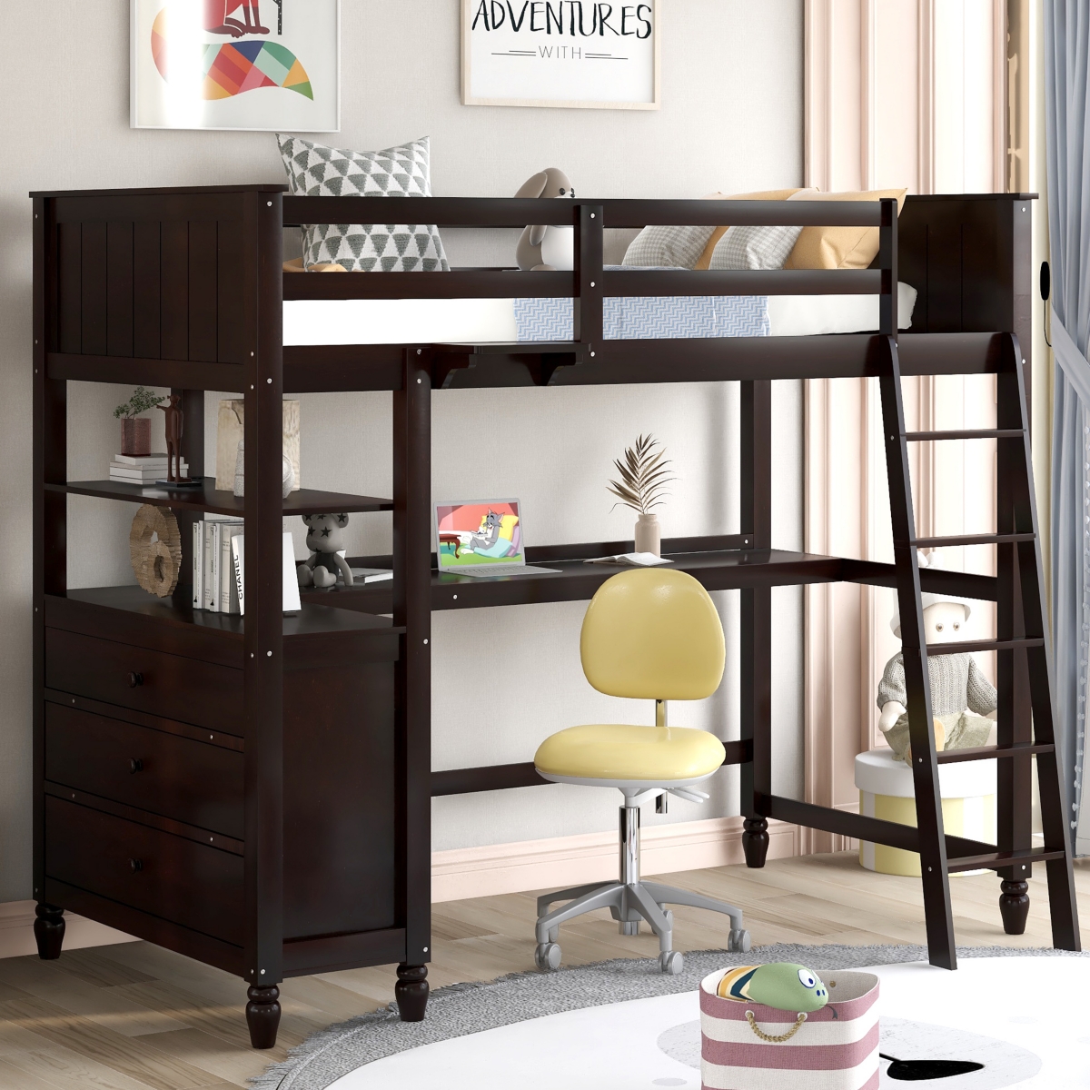 Click here for Streamdale Espresso Twin Loft Bed with Desk and Dr... prices