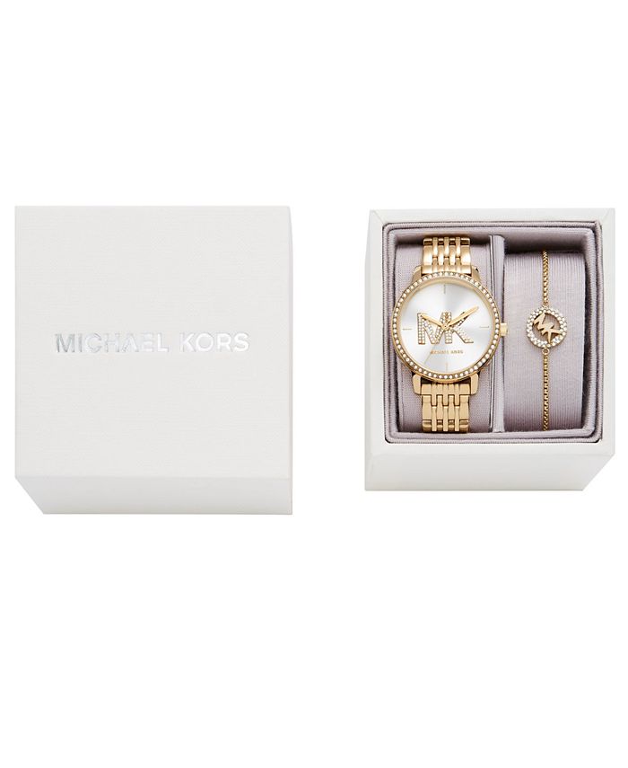Michael Kors Women's Melissa Three-Hand Gold-Tone Stainless Steel Watch ...