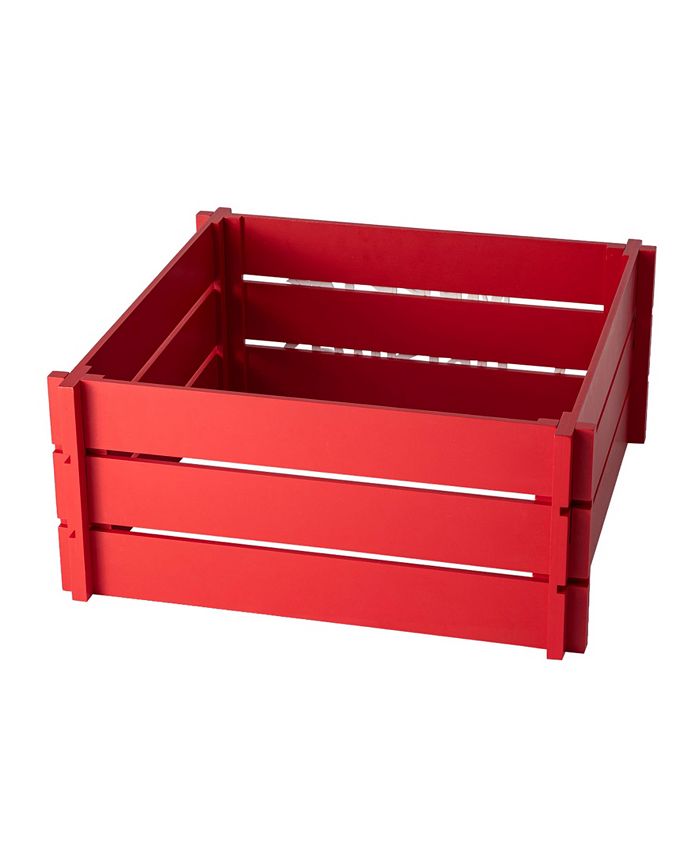 Glitzhome 24 L Red Merry Christmas Wooden Crate Tree Collar - Macy's