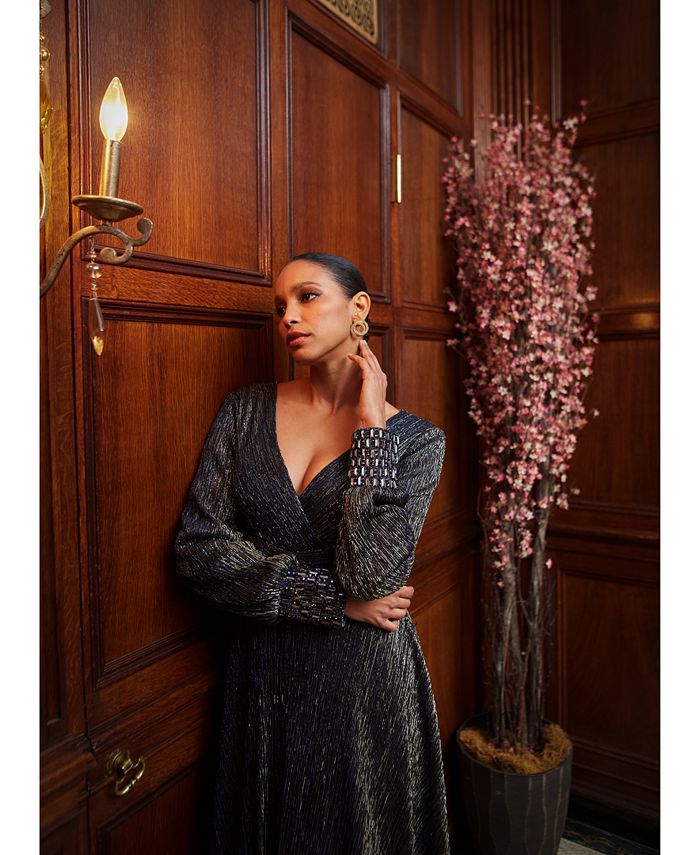 Betsy & Adam Women's Galaxy Metallic V-Neck Gown - Macy's