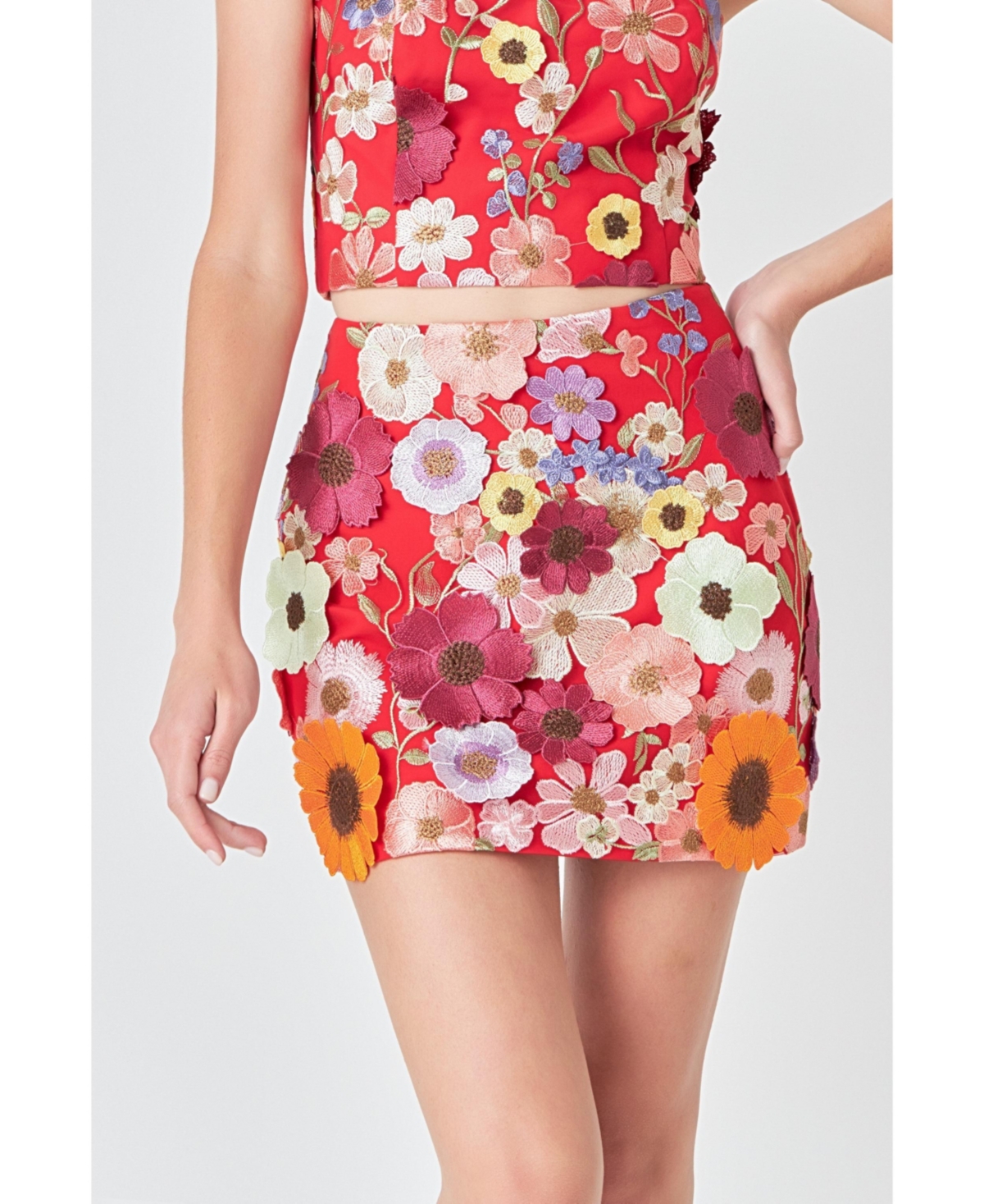Click here for endless rose Womens Floral Embroidered Skirt - Red prices