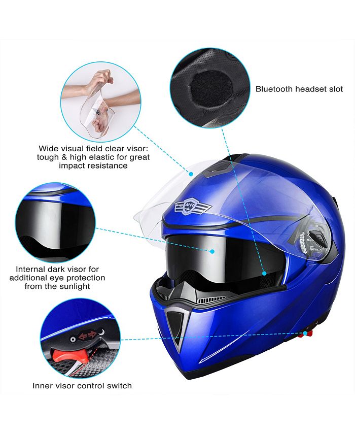 AHR RUN-M Full Face Flip up Modular Motorcycle Helmet DOT Approve Dual ...