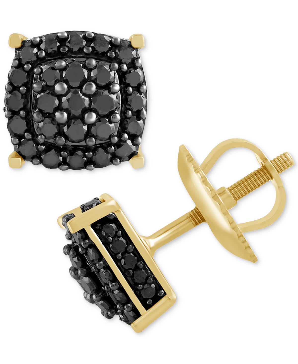 Macy s Men s Black Diamond Halo Cluster Screw Back Stud Earrings 1 Ct. T.w. In Gold Over Silver ModeSens