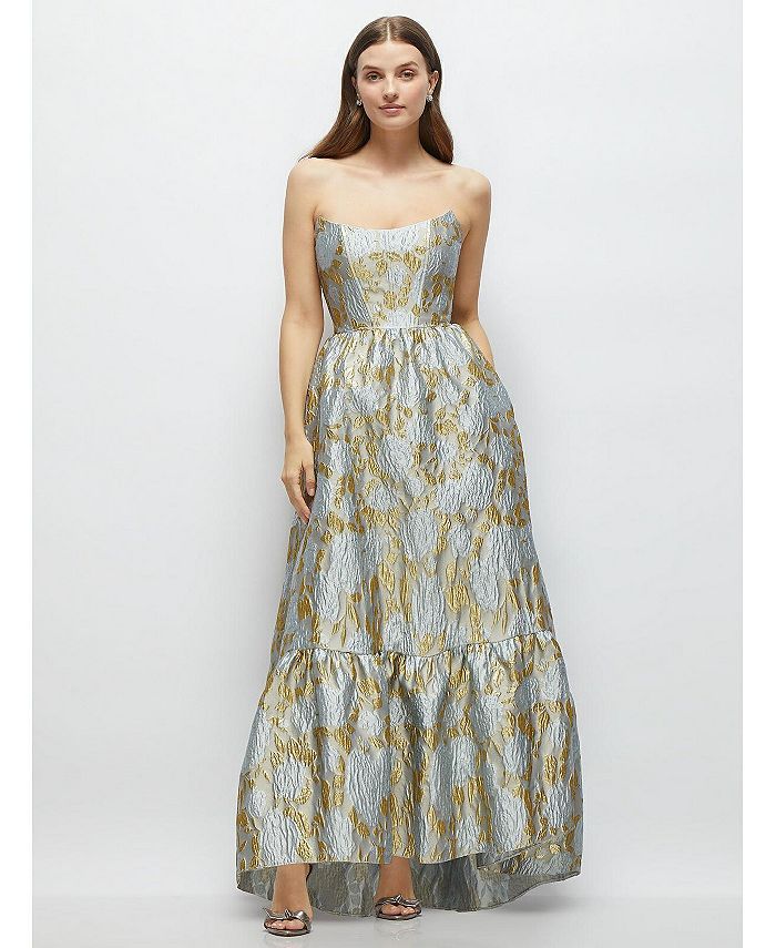 Dessy Collection Women's Strapless Cat-Eye Boned Bodice Brocade High ...