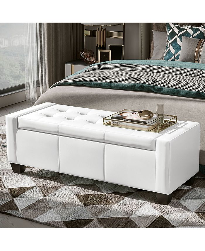 HOMCOM Home Modern Ottoman Storage Bench Seat Footrest Sofa Shoe Faux ...